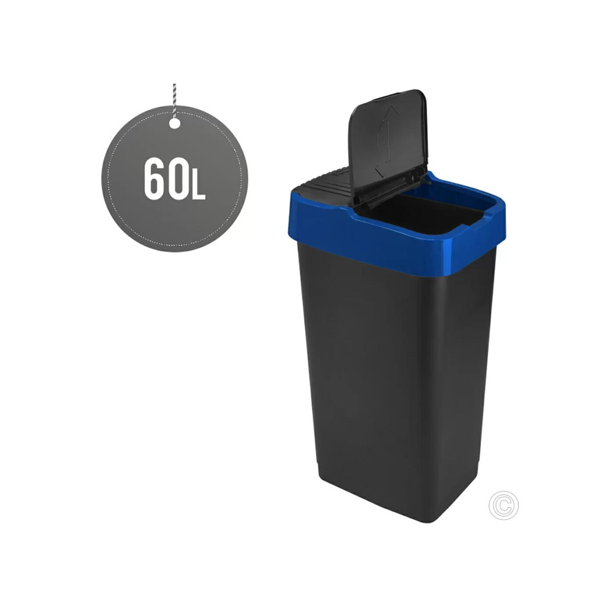 Plastic Recyling Bin With Double Swing Lid 60L With Blue Lid – Fixings Direct