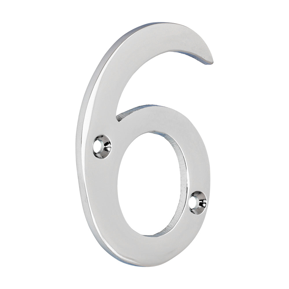 75mm Door Numeral 6 | Polished Chrome House Number Modern Brass 3 Inch ...