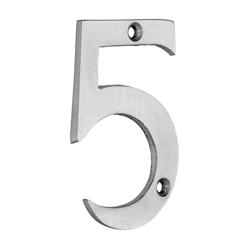 75mm Door Numeral 5 | Satin Chrome House Number Modern Brass 3 Inch ...