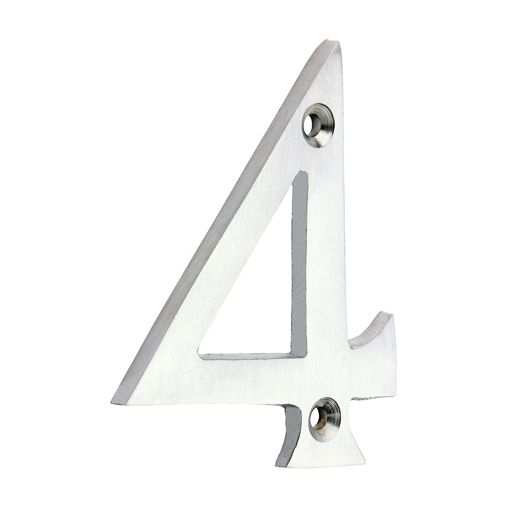 75mm Door Numeral 4 | Satin Chrome House Number Modern Brass 3 Inch ...