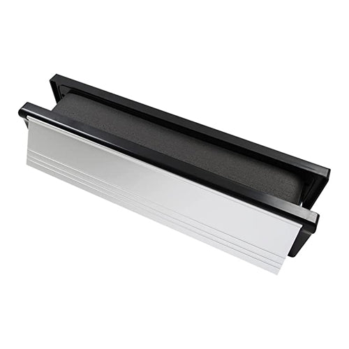 305 x 70mm Polished Silver Intumescent Letterbox | Black Frame | 30 Mi ...