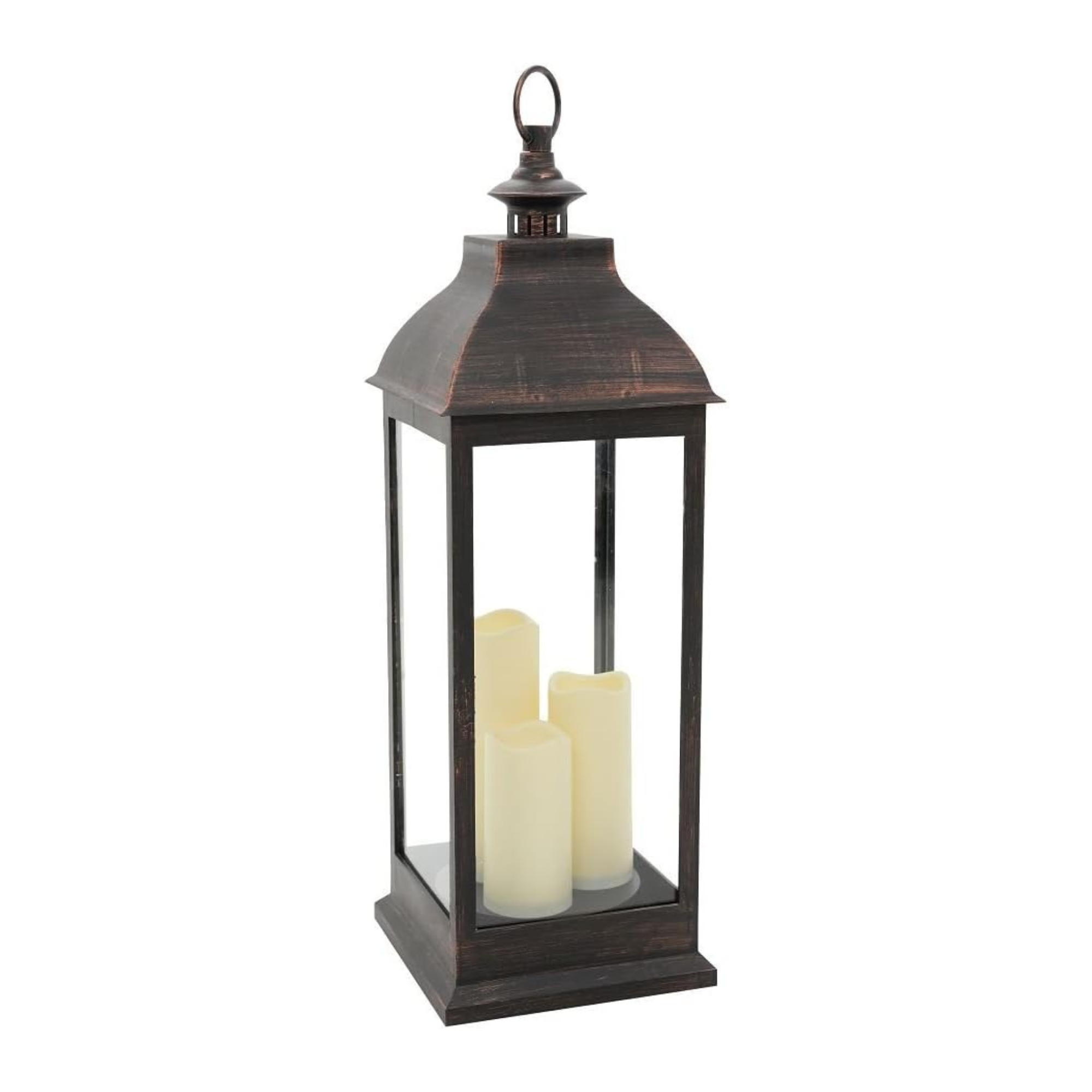 Large Waterproof Lantern with 3 Flickering LED Candles – Fixings Direct