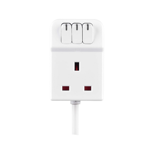Masterplug Extension Lead - 3 Way Individually Switched Adaptor - Whit ...