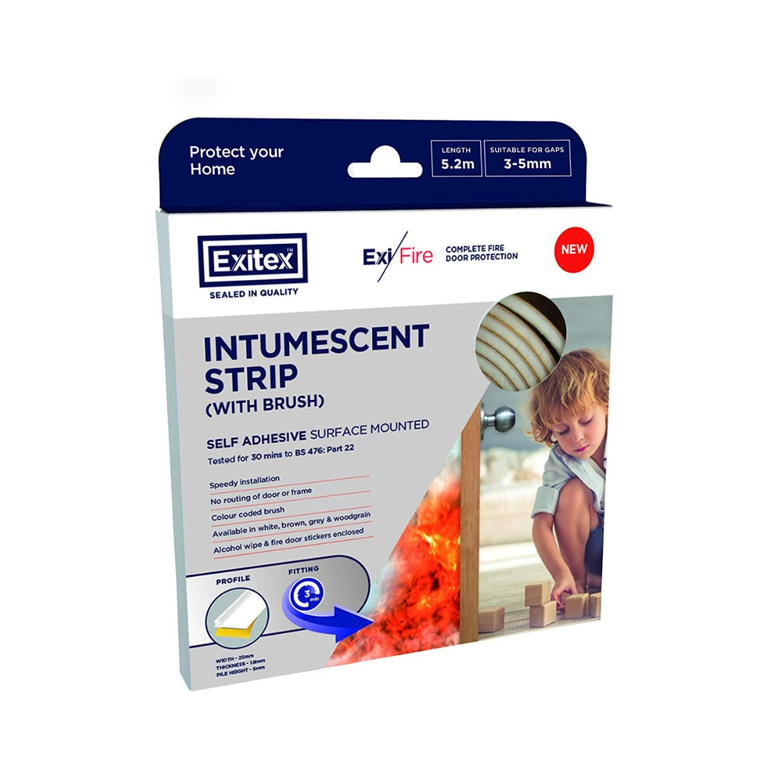 Exitex Self Adhesive Surface Mounted Intumescent Strip with brush, Whi ...